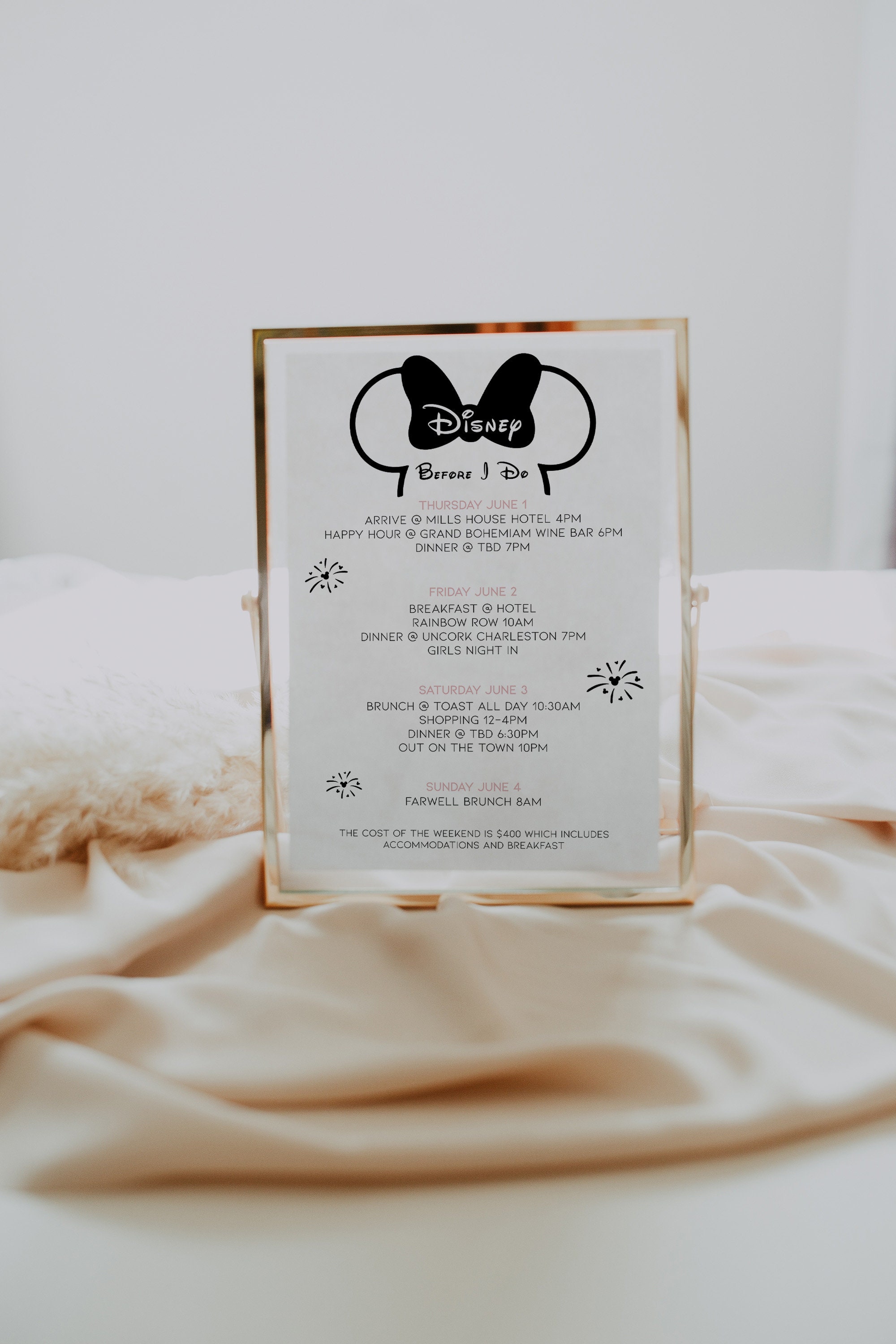 DISNEY Bachelorette Itinerary Template, Castle Bachelorette Weekend ...