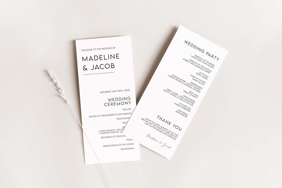 Modern Wedding Ceremony Program Template, Minimalist Ceremony Program ...