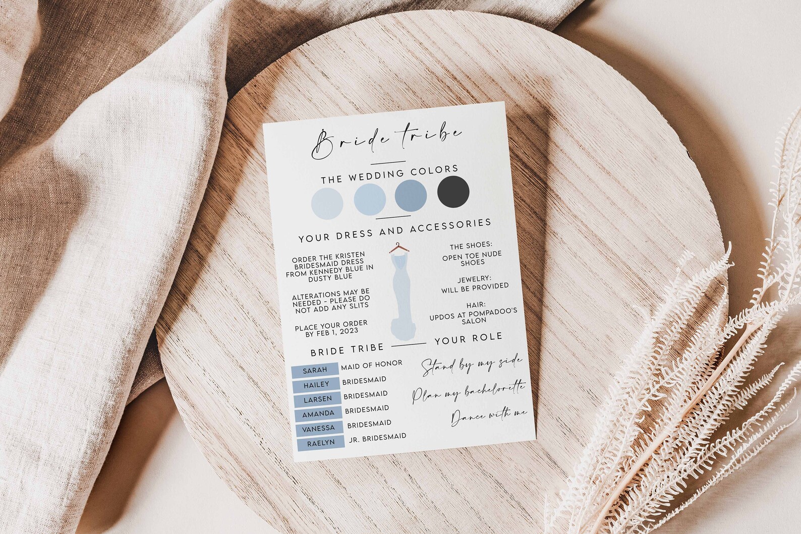 Editable Bridesmaid Info Card Template Bridal Party Info - Etsy