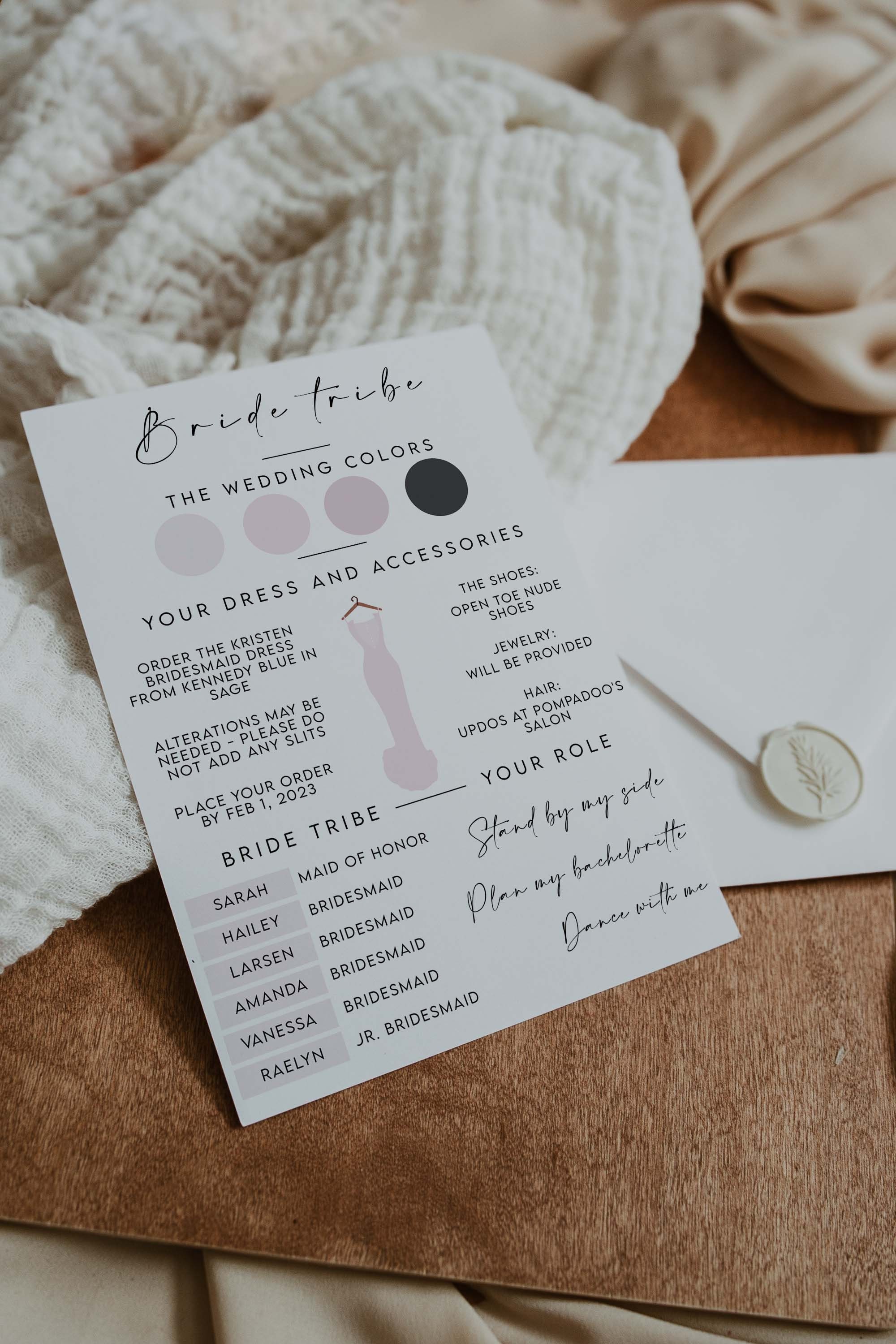 Editable Bridesmaid Info Card Template, Bridal Party Info Card ...