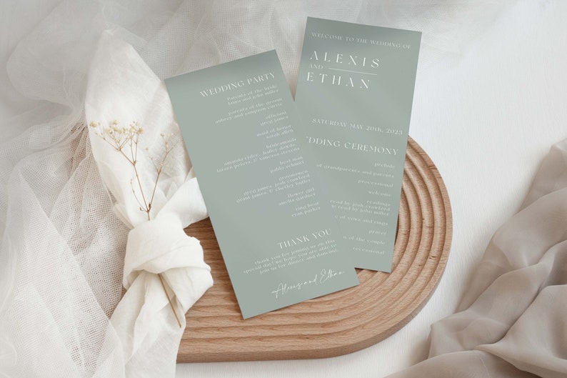 Sage Green Wedding Ceremony Program Template, Sage Green Ceremony ...