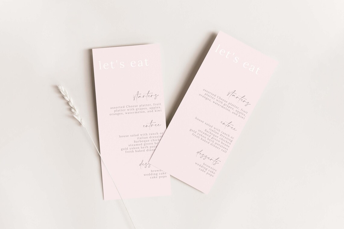 Blush Pink Wedding Menu, Wedding Menu Template, Minimalist Brunch Menu ...