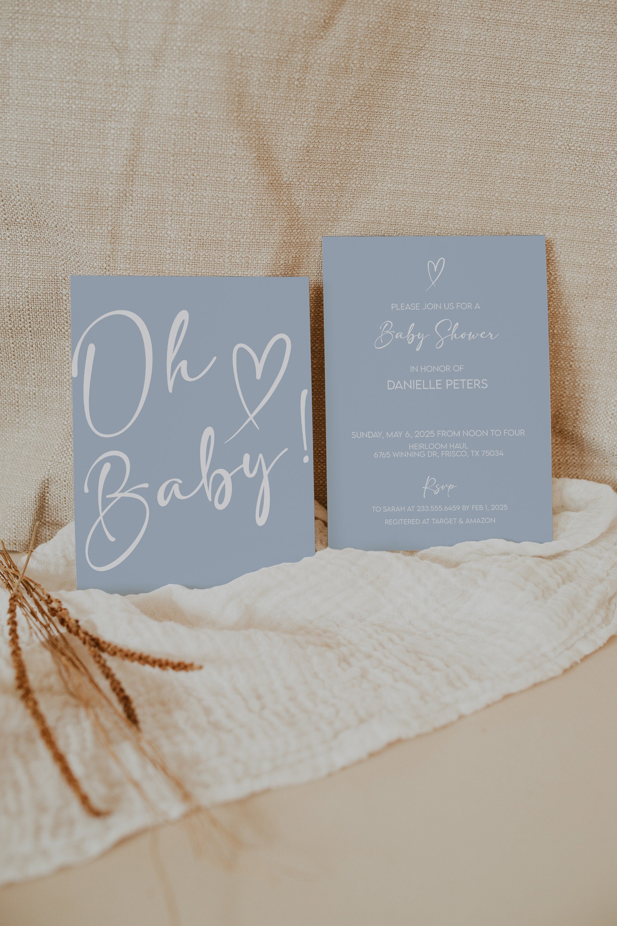 Dusty Blue Baby Shower Invitation, Baby Shower Invitation Boy, Baby ...
