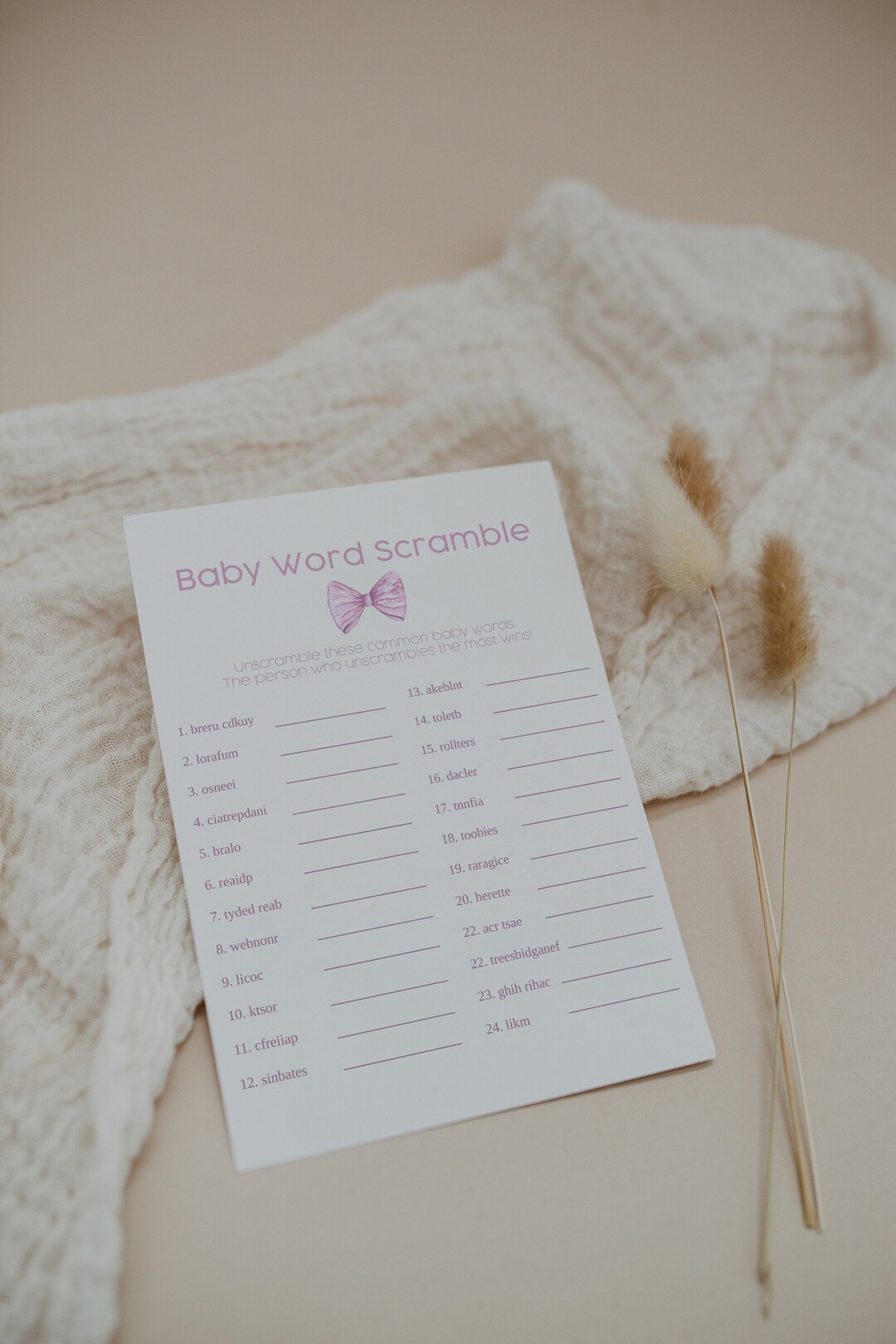 Pink Baby Girl, Baby Shower Word Scramble Game, Baby Shower, Word ...