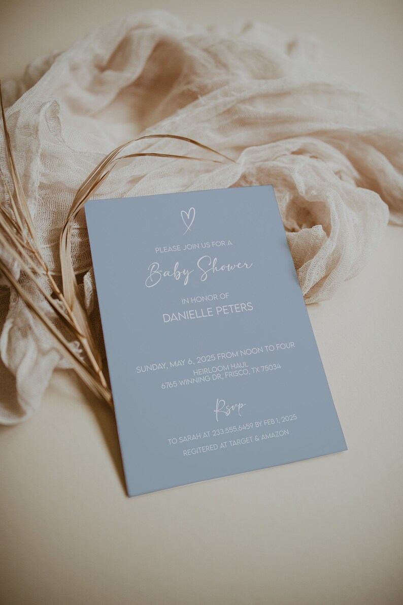 Dusty Blue Baby Shower Invitation, Baby Shower Invitation Boy, Baby ...