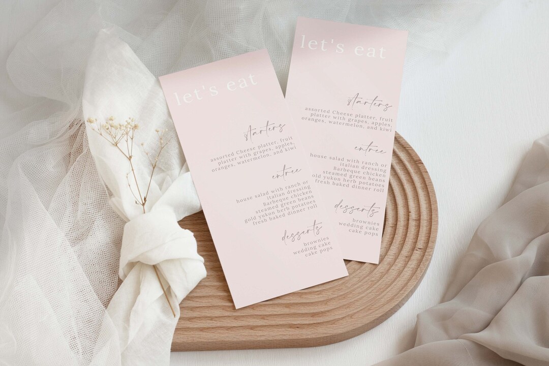 Blush Pink Wedding Menu, Wedding Menu Template, Minimalist Brunch Menu ...
