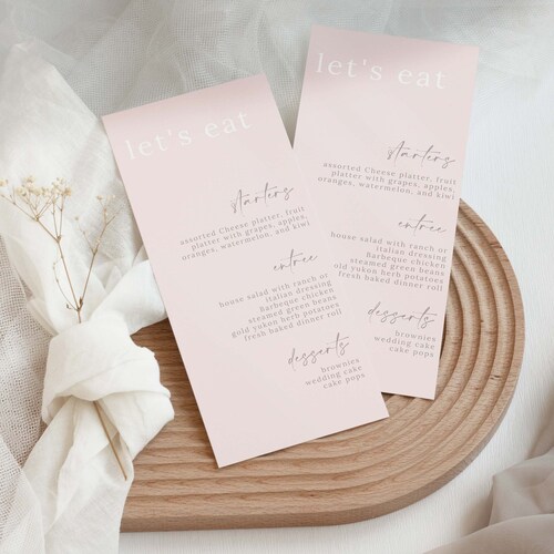 Blush Pink Wedding Menu Wedding Menu Template Minimalist - Etsy