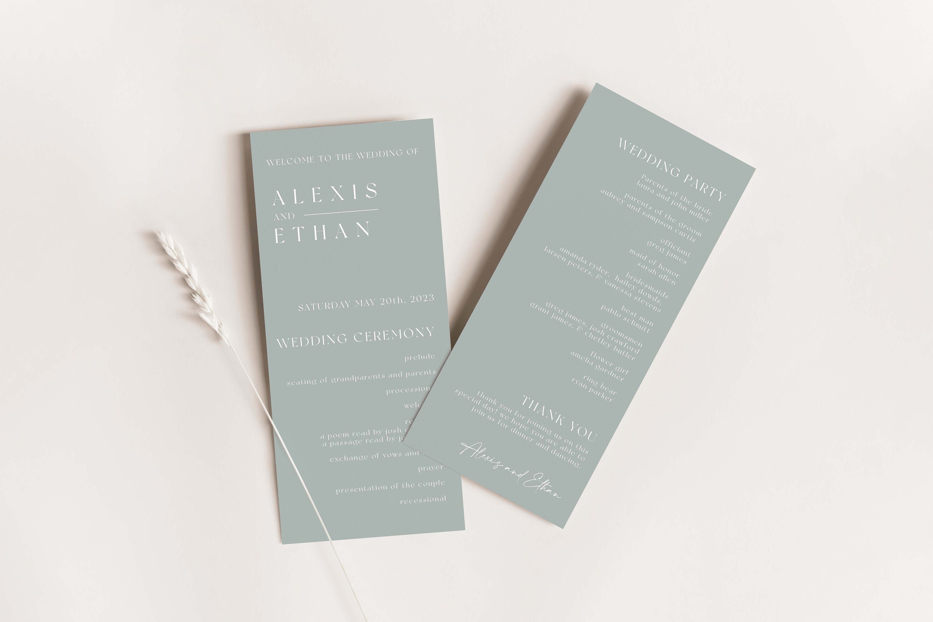 Sage Green Wedding Ceremony Program Template, Sage Green Ceremony ...