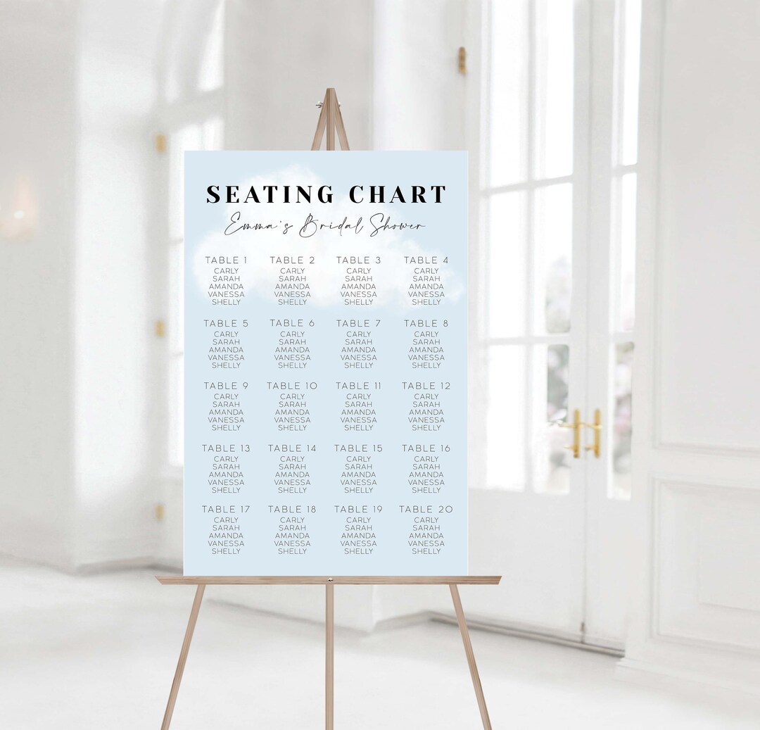 She's on Cloud Nine Bridal Shower Seating Chart, Modern Bridal Shower ...