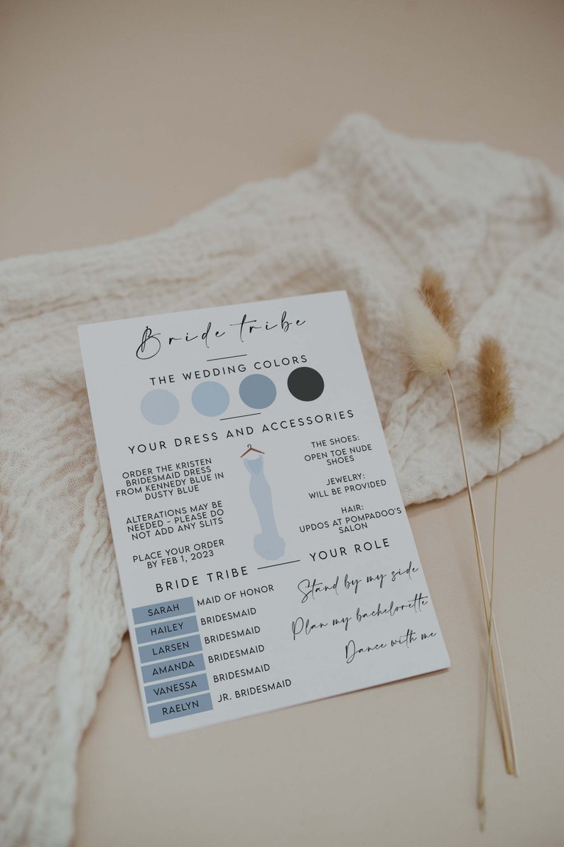 Editable Bridesmaid Info Card Template Bridal Party Info - Etsy