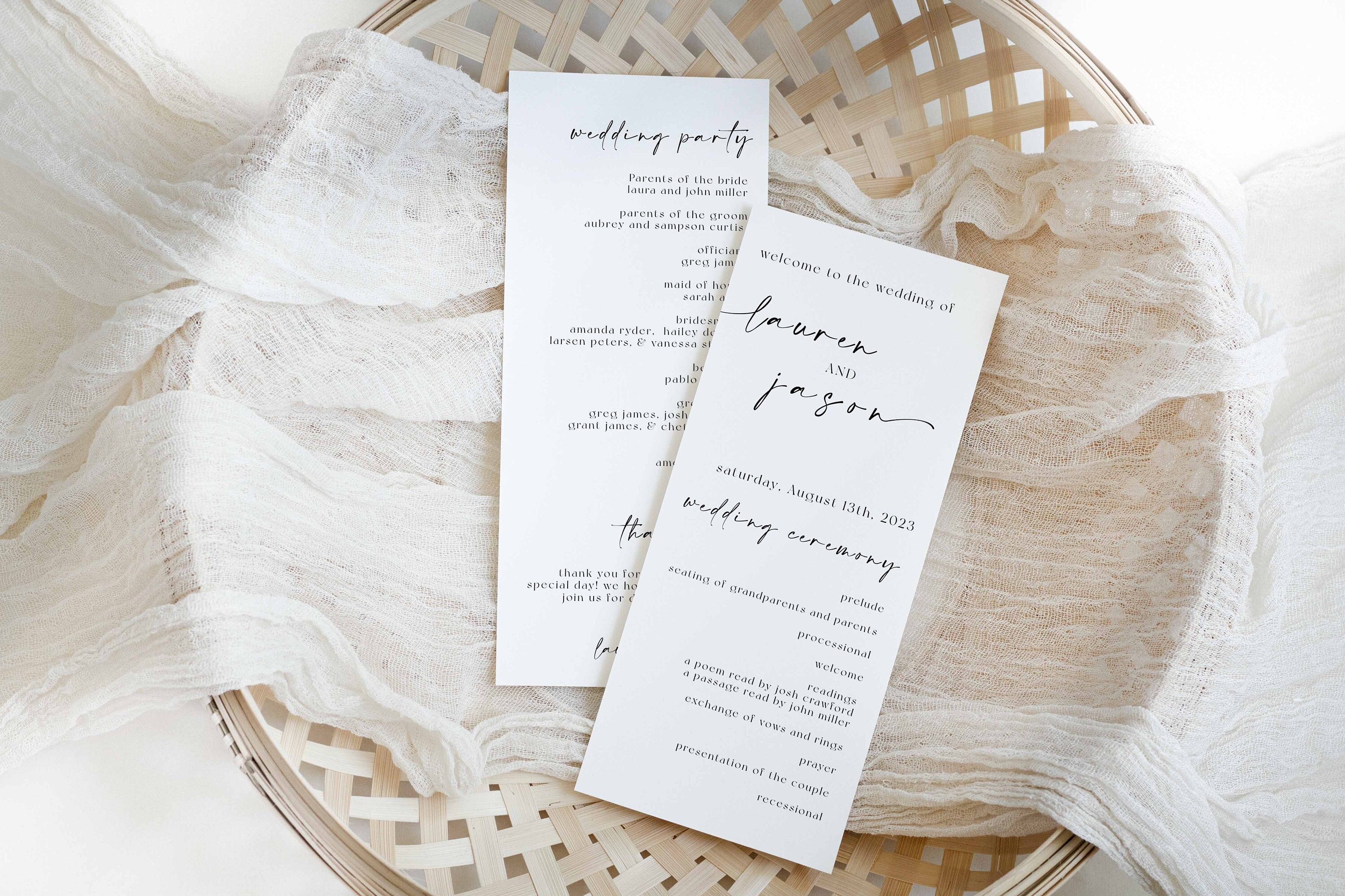 LAUREN, Wedding Ceremony Program Template, Minimalist Ceremony Program ...