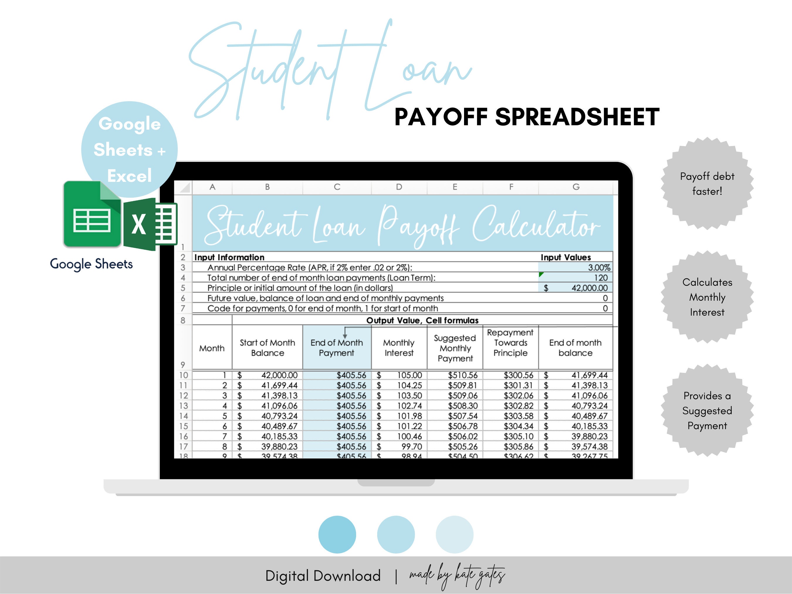 Student Loan Payoff Spreadsheet | Google Sheets | Loan Payoff | Debt ...