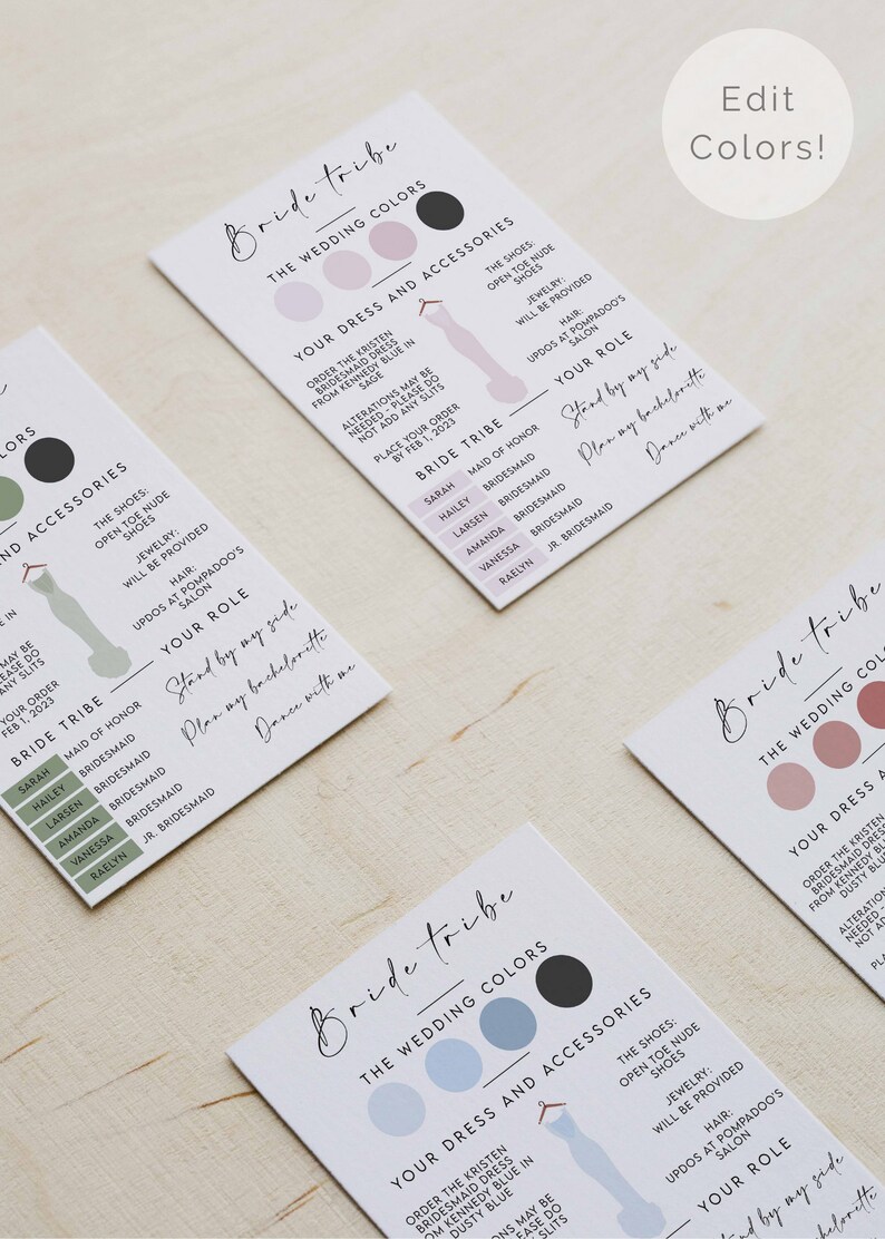 Editable Bridesmaid Info Card Template, Bridal Party Info Card ...
