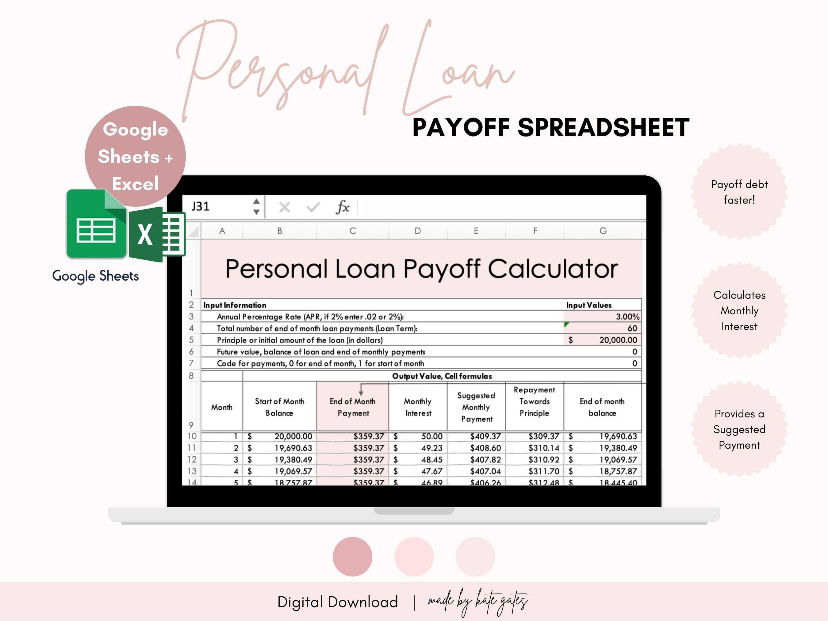 Loan Payoff Spreadsheet | Google Sheets | Small Business | Personal ...