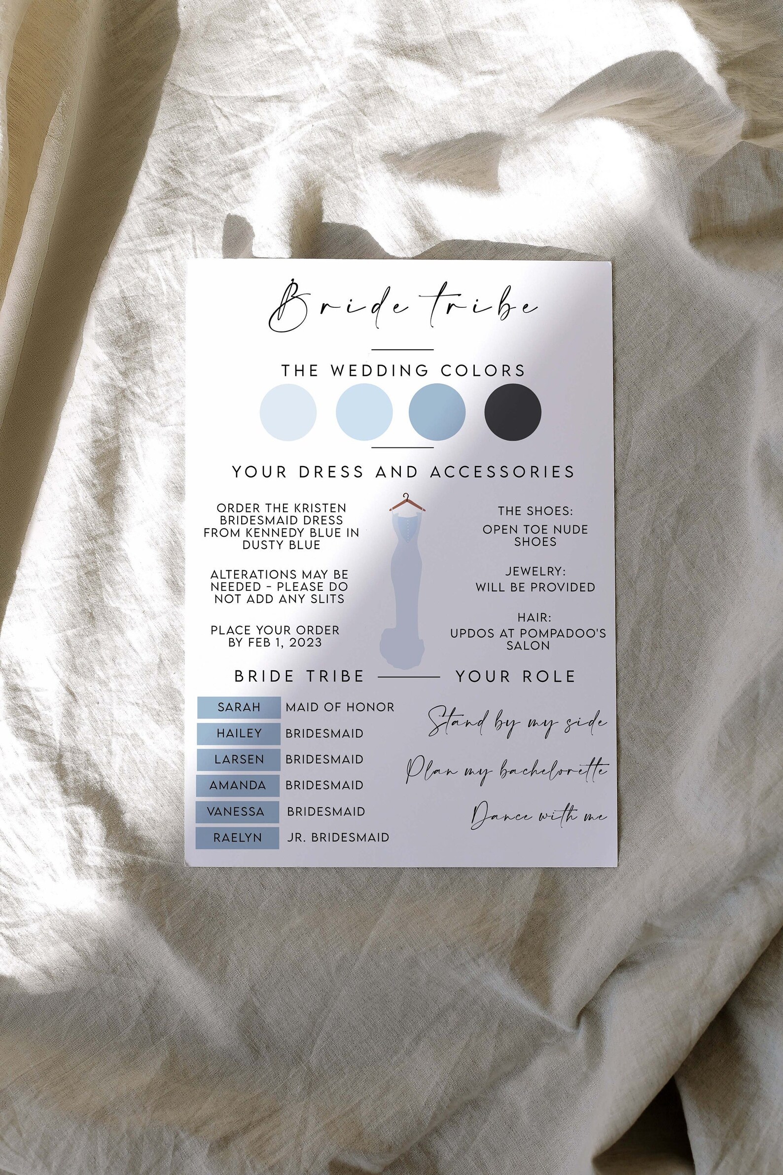Editable Bridesmaid Info Card Template Bridal Party Info - Etsy
