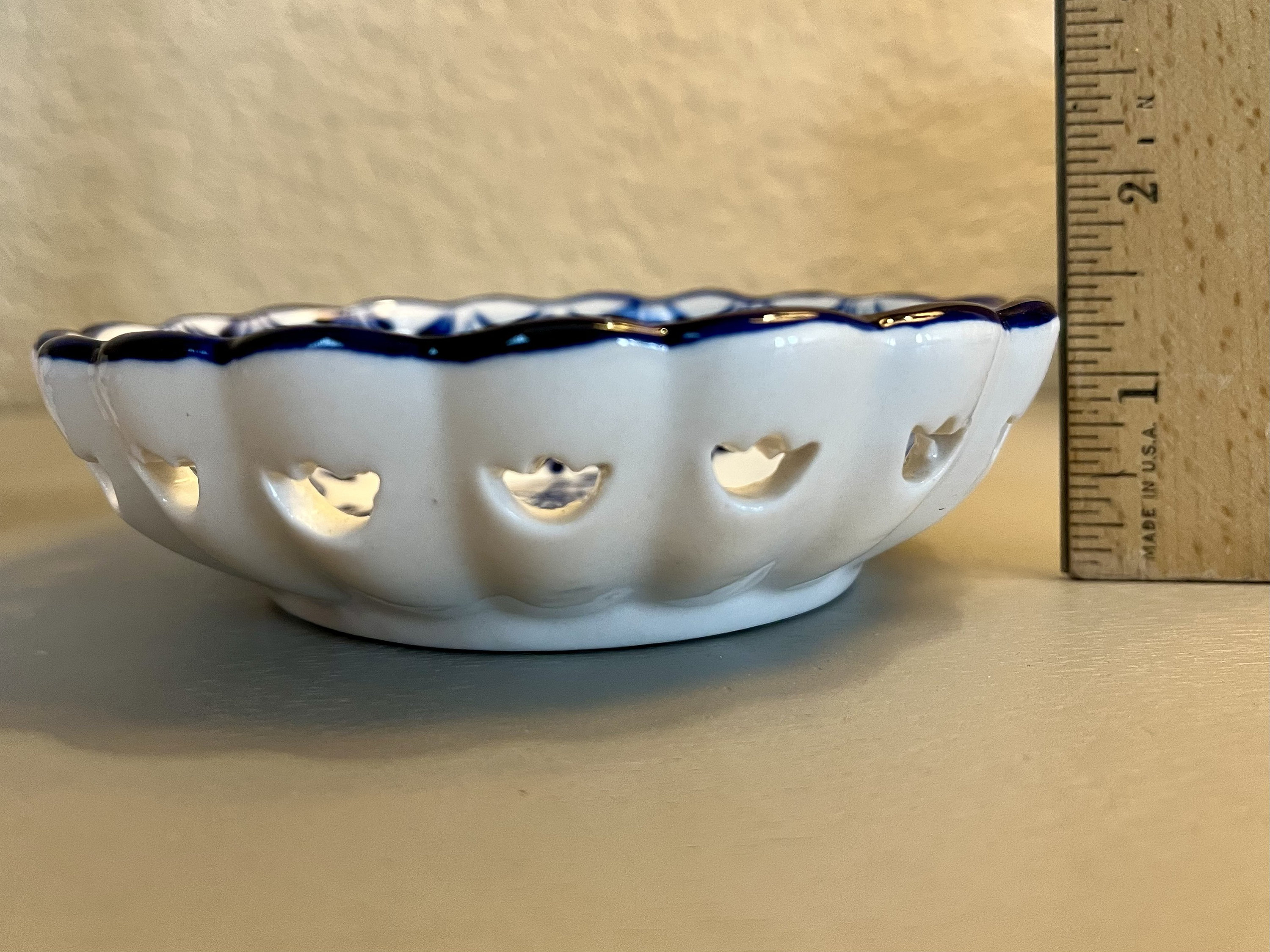 Blue Delft Deco Trinket Dish Hand Painted Holland Windmill and Cut Out ...
