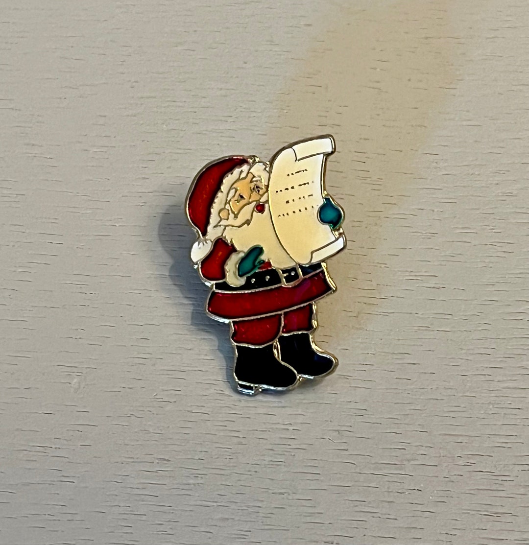 Santa Gold Tone and Enamel Pin Checking His List Christmas - Etsy