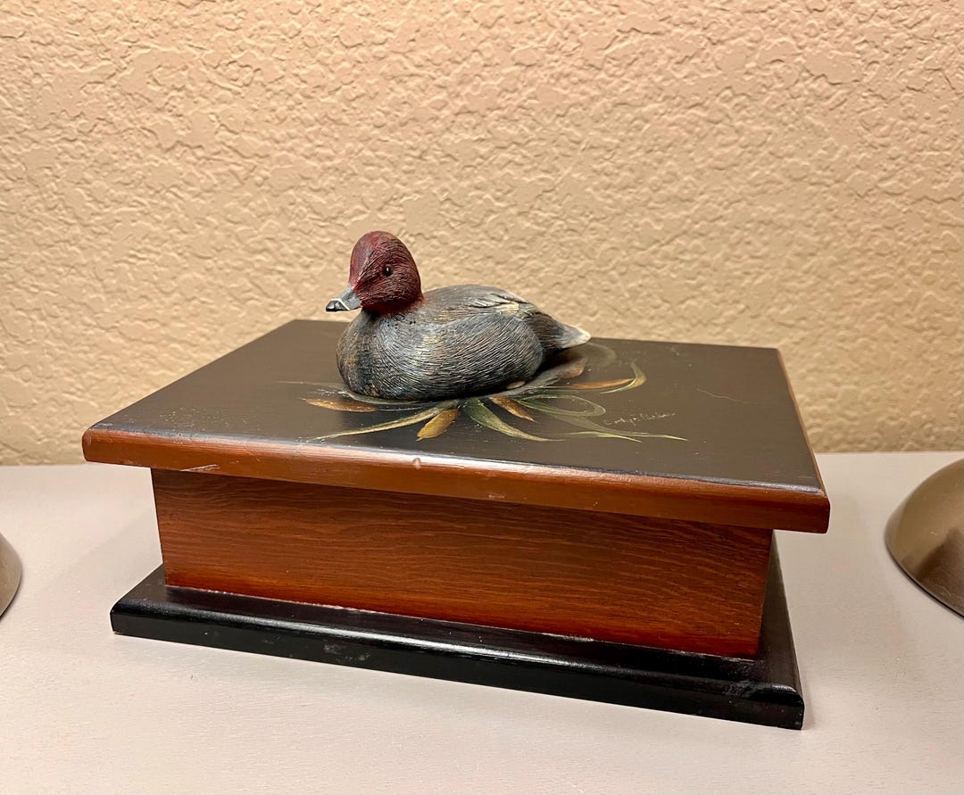 Wooden Duck Decoy Figurine Storage Box Office Desk Vintage Collectible ...