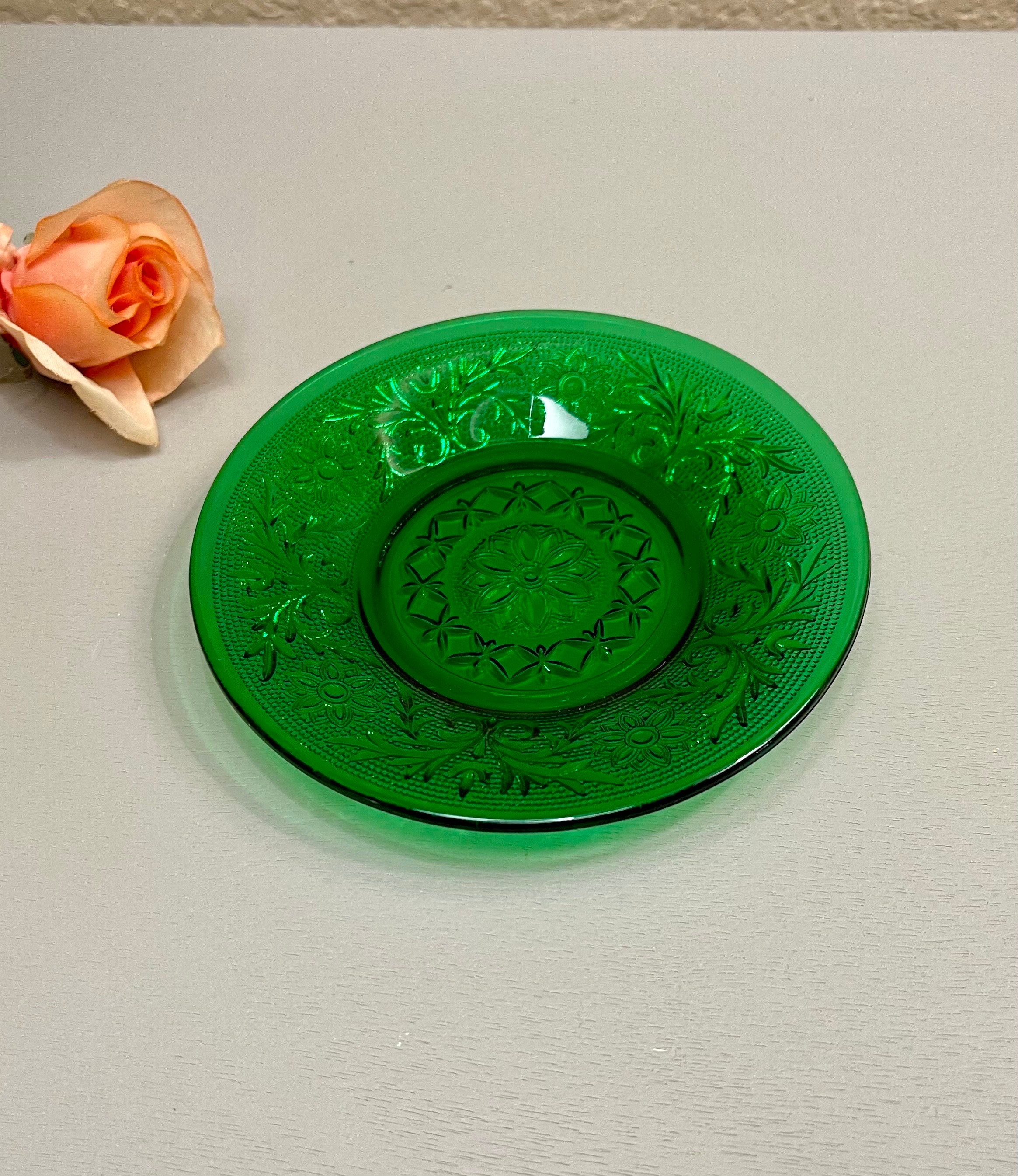 Vintage Emerald Green Glass Bread Plate by Anchor Hocking Intricate ...