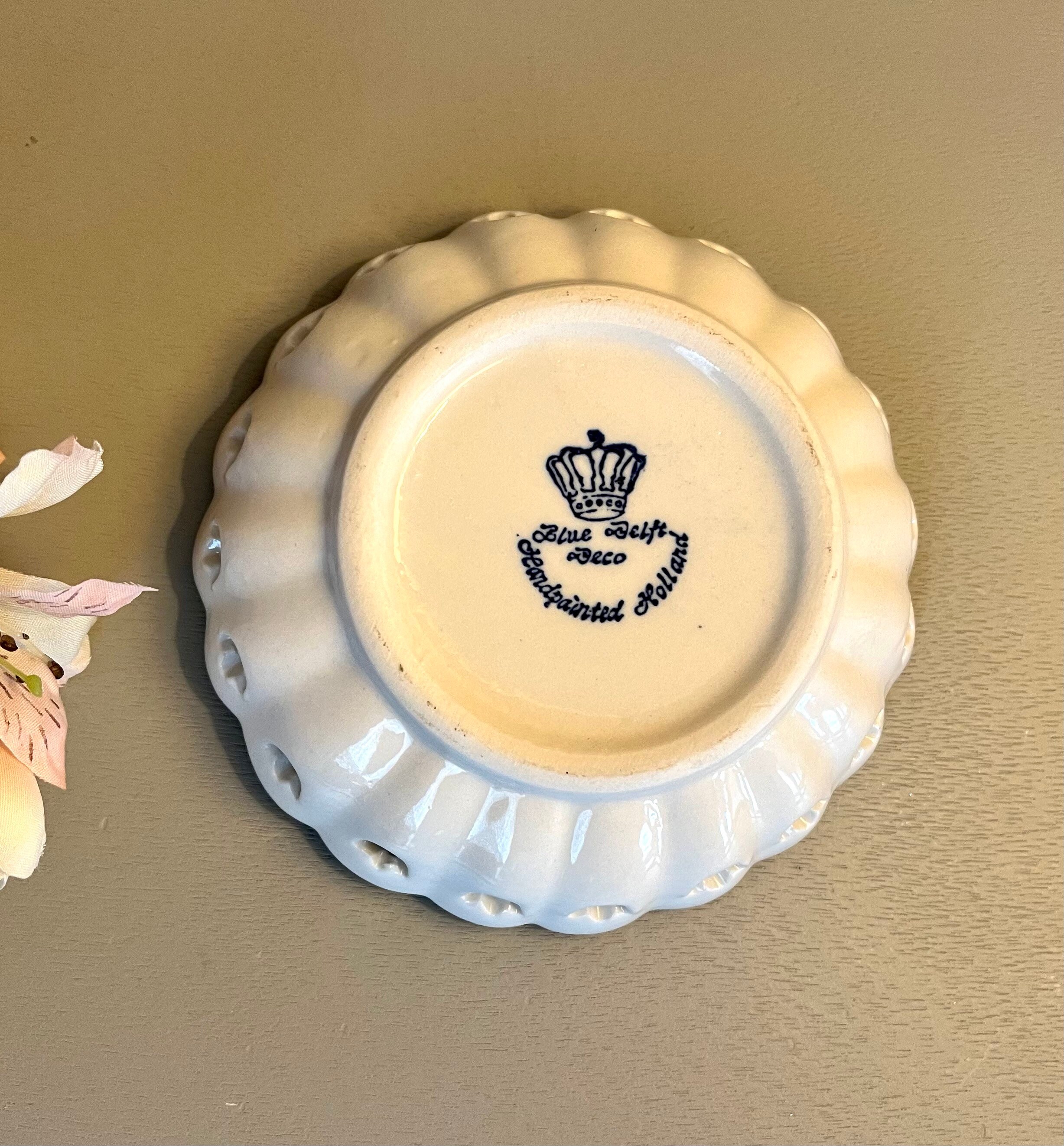 Blue Delft Deco Trinket Dish Hand Painted Holland Windmill and Cut Out ...