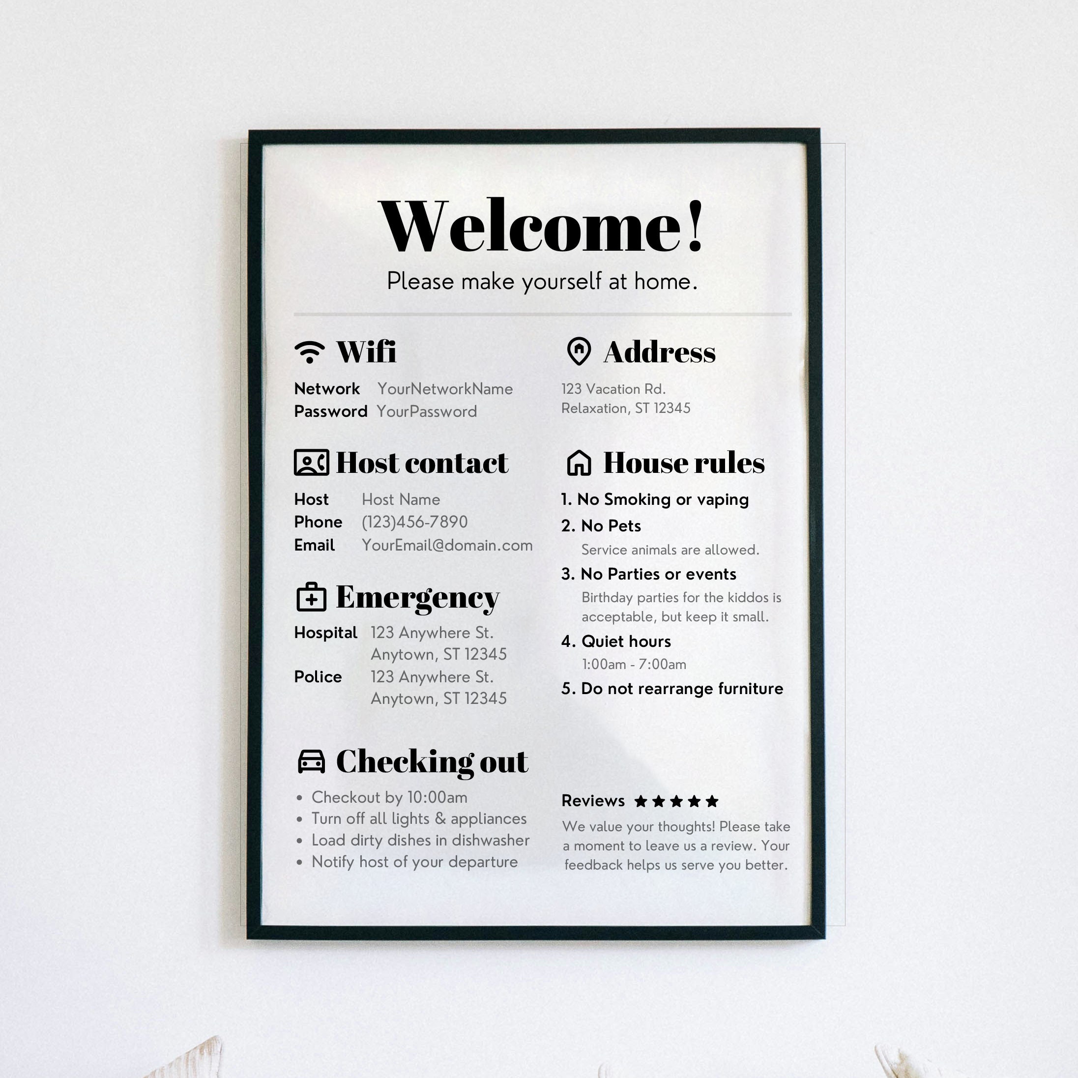 Vacation Rental Welcome Sign: House Rules for Beach or Cabin, Guest ...
