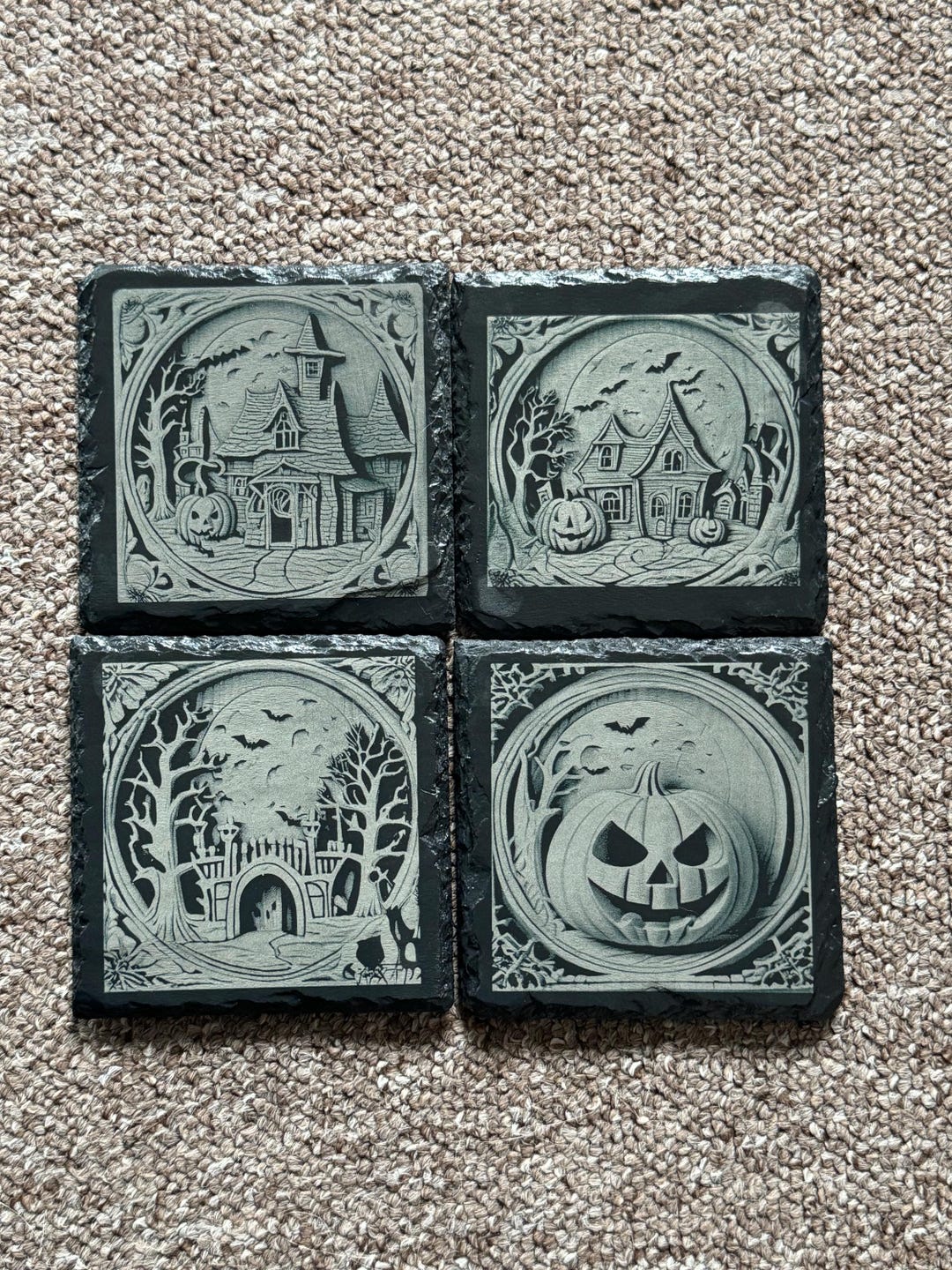 Halloween Horror Themed Slate Coasters - Set of 4 | Spooky Season ...