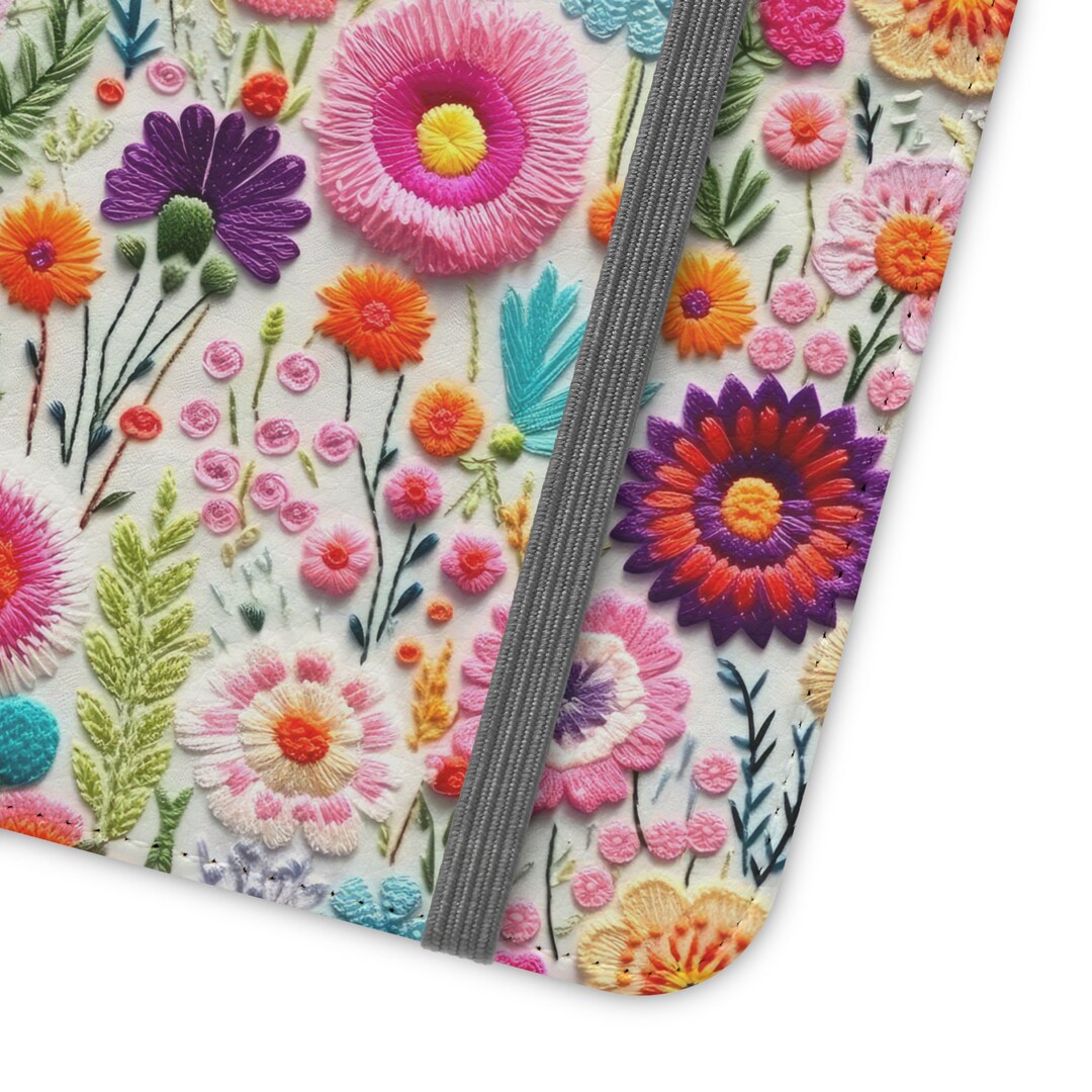 Embroidery Floral Wallet Phone Case for iPhone 16 - 11 Samsung S25 ...