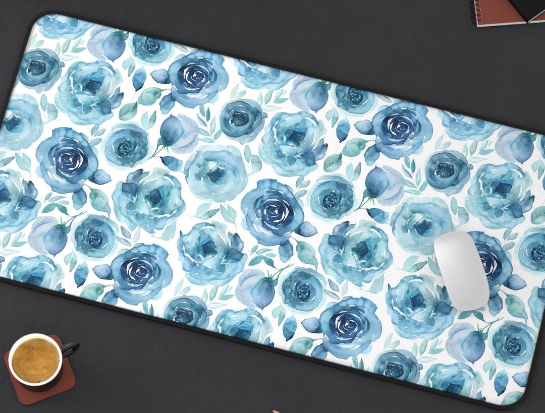 Blue Floral Desk Mat Workspace Protector for Computer, Craft Workspace ...