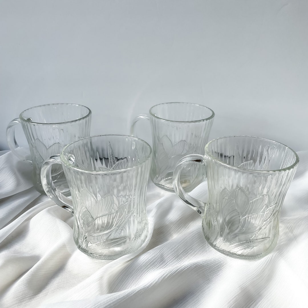 Vintage Arcoroc Glass Lotus Flower Set of 4 Mugs - Etsy