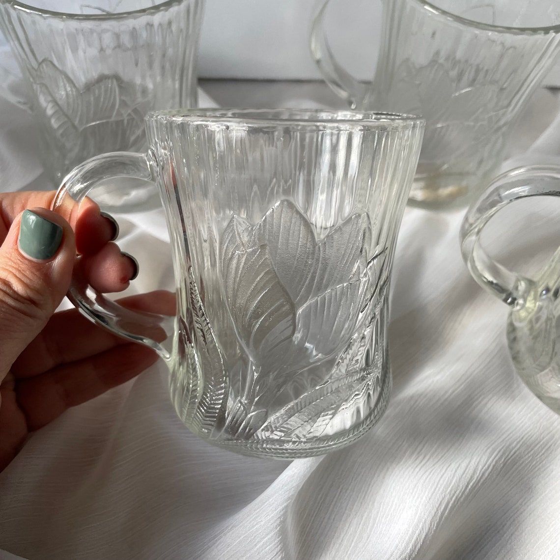 Vintage Arcoroc Glass Lotus Flower Set of 4 Mugs - Etsy