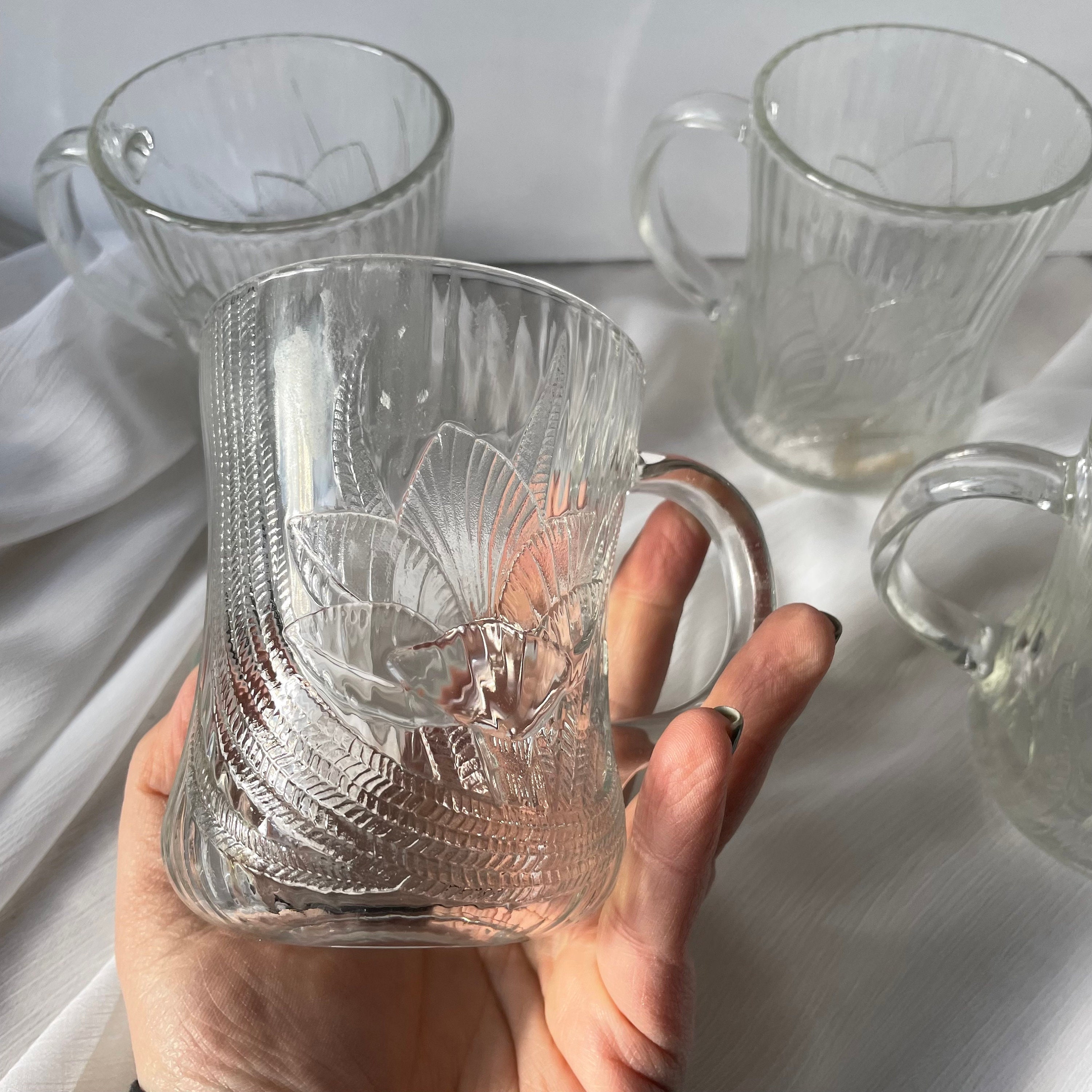 Vintage Arcoroc Glass Lotus Flower Set of 4 Mugs - Etsy