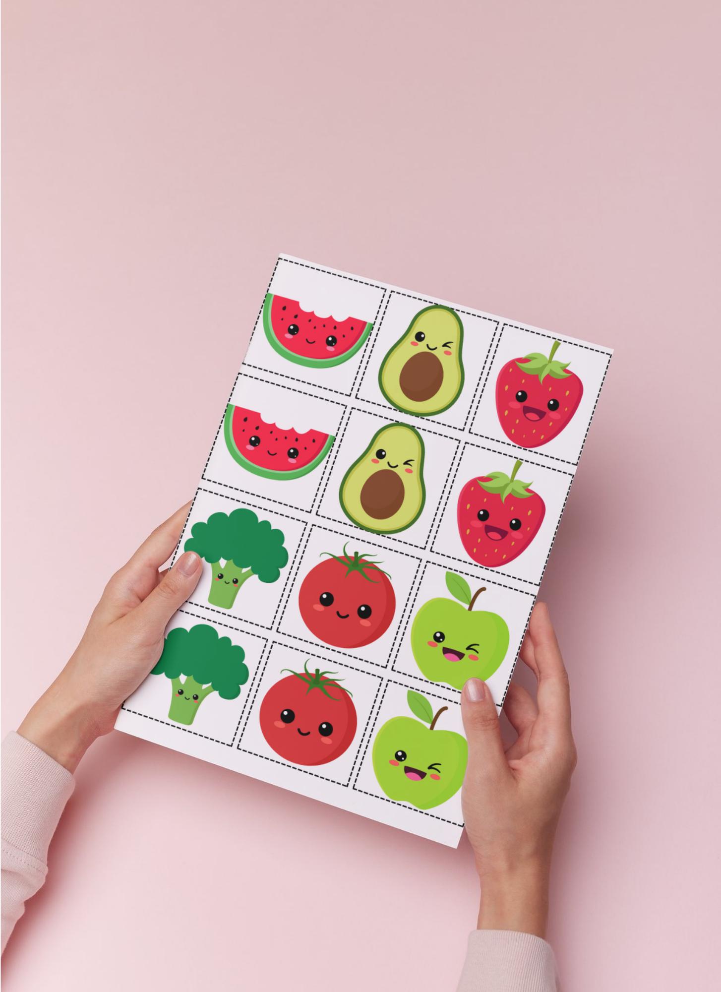 Printable Fruit & Veggie Matching Game | 12 Toddler Memory Pairs PDF ...