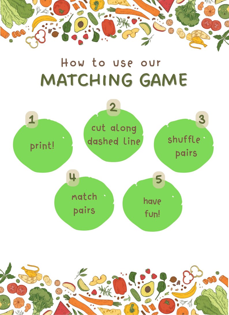 Printable Fruit & Veggie Matching Game | 12 Toddler Memory Pairs PDF ...