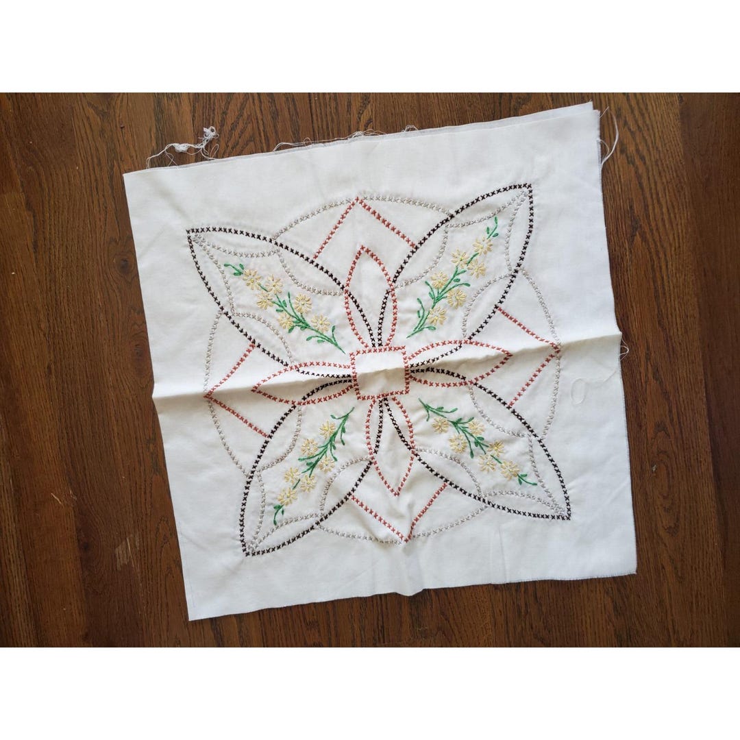 Vintage 18 Inch Hand Embroidered Cross Stitch Pillow Cover Brown Yellow ...