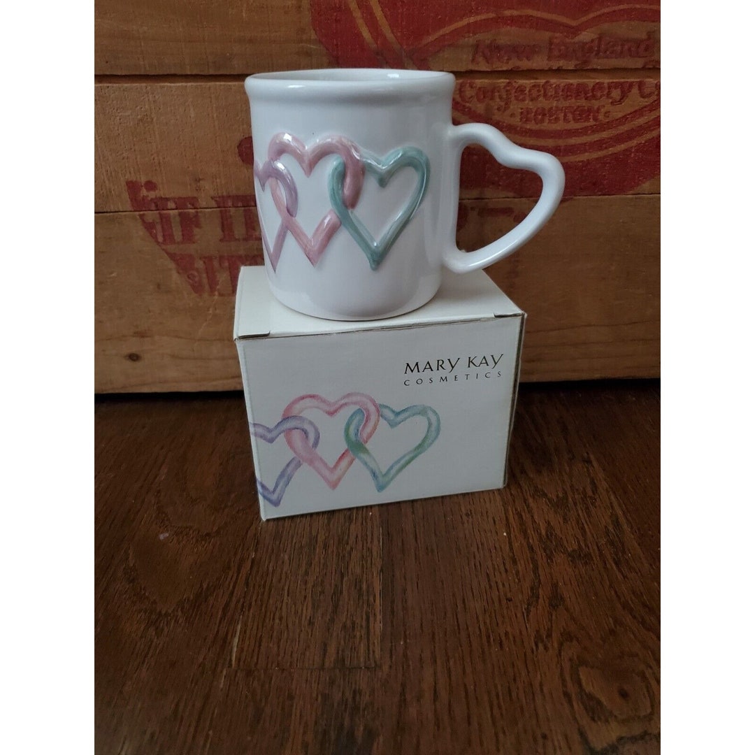 NEW Mary Kay Cosmetics Coffee Mug Pastel Hearts Heart Shaped Handle ...