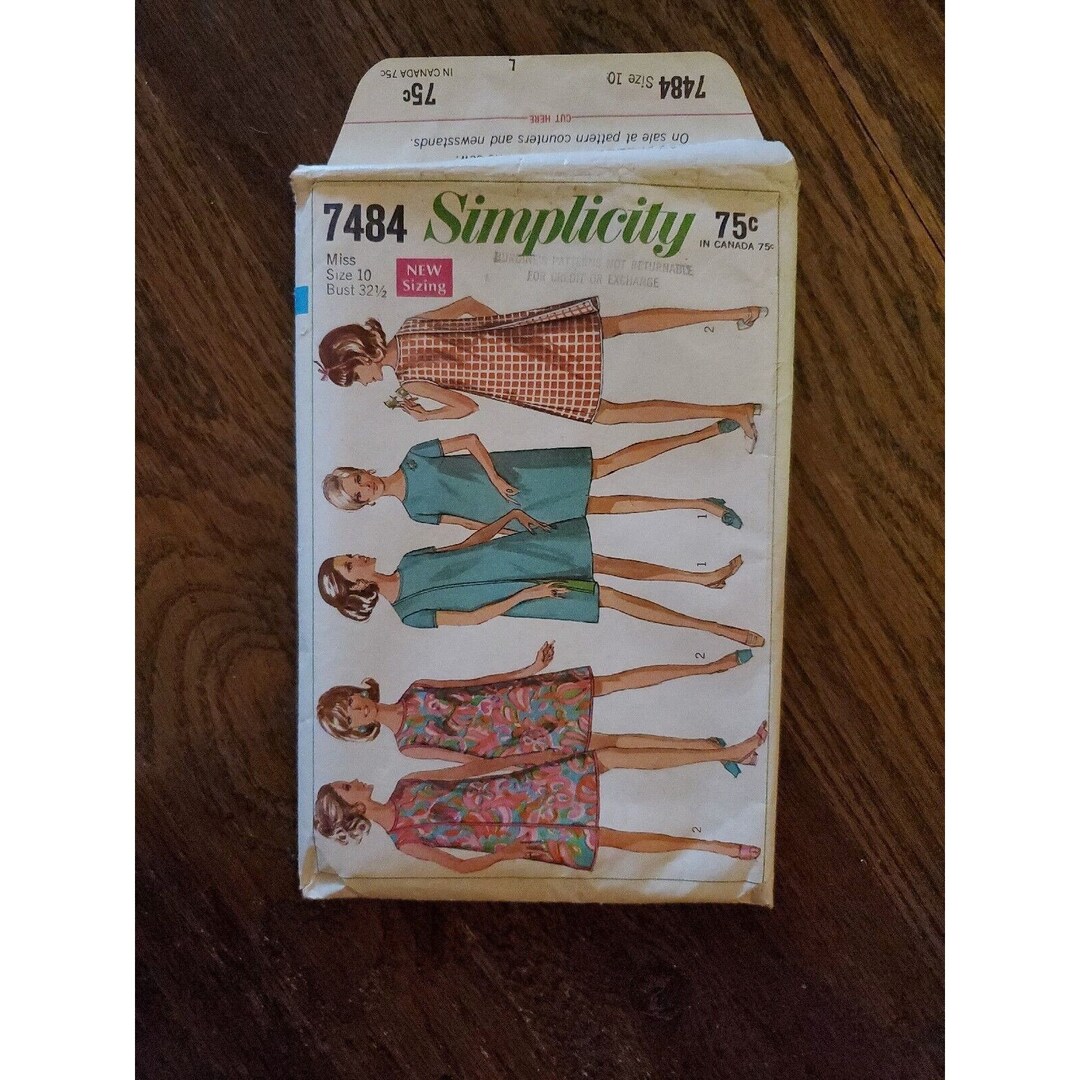 Vtg SIMPLICITY 7484 Sewing Pattern 1967 Size 10 Cut & Complete Wrap ...