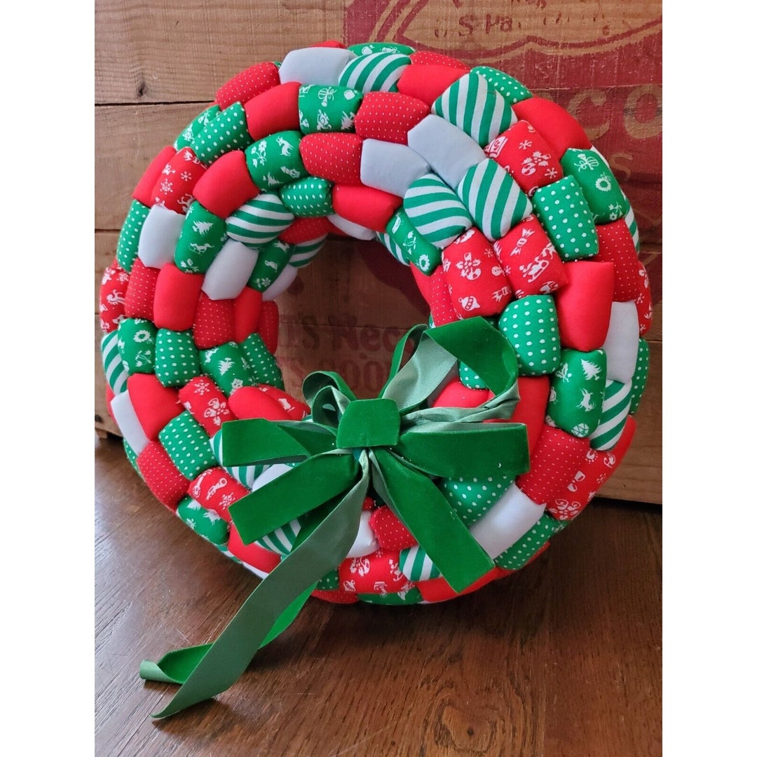 Vtg Puffy Patchwork Christmas Wreath Vintage Craft Handmade Vintage - Etsy
