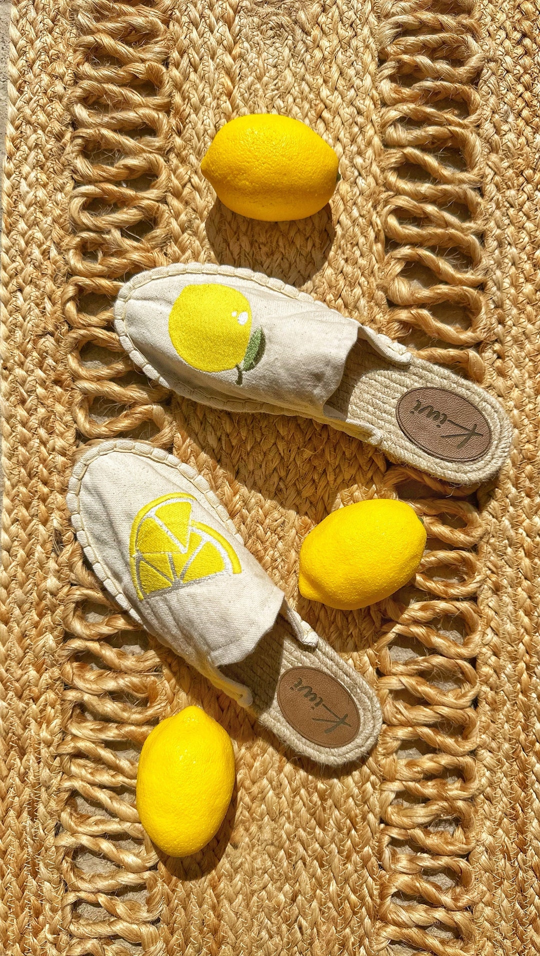 Tropical Lemon Embroidered Canvas Mules - Handcrafted Elegance ...