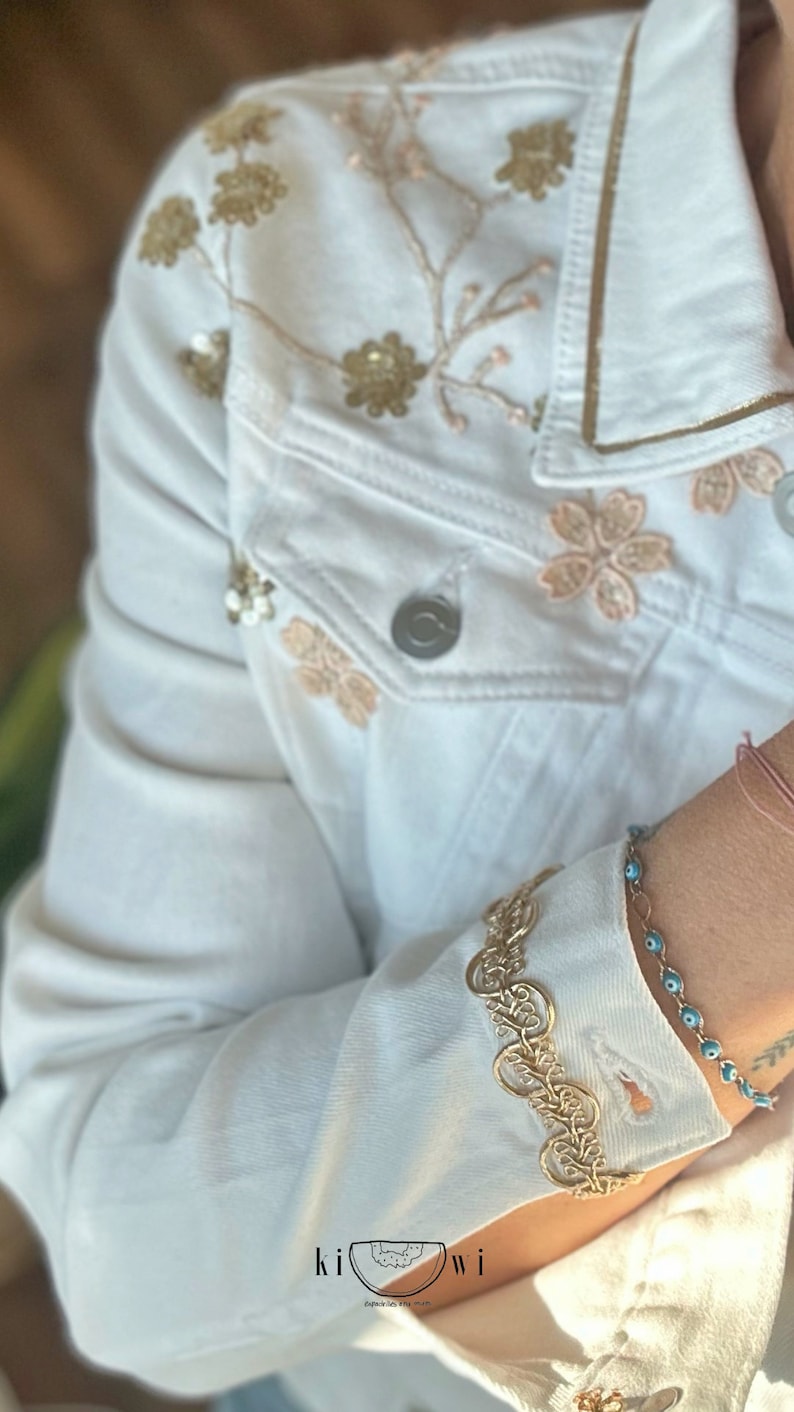 Upcycled White Denim Jacket: Handcrafted Ivory Rose Embellishments - Etsy