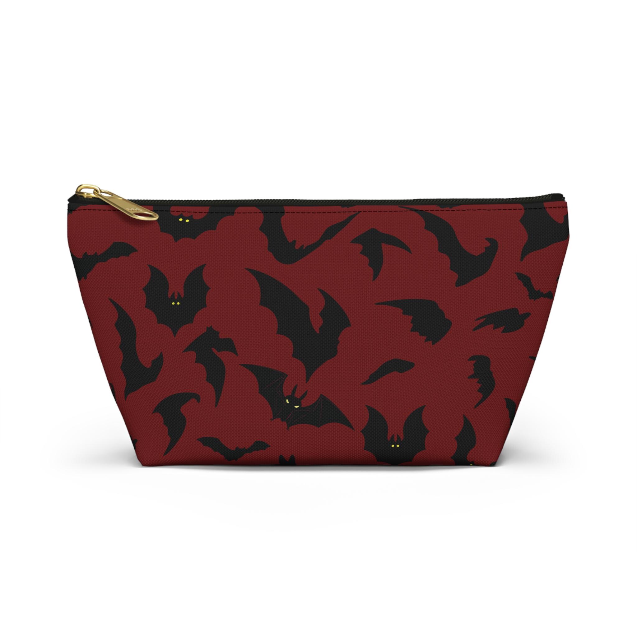 Accessory Pouch, Red Bats, Gothic Makeup Bag, Halloween Zipper Pouch ...