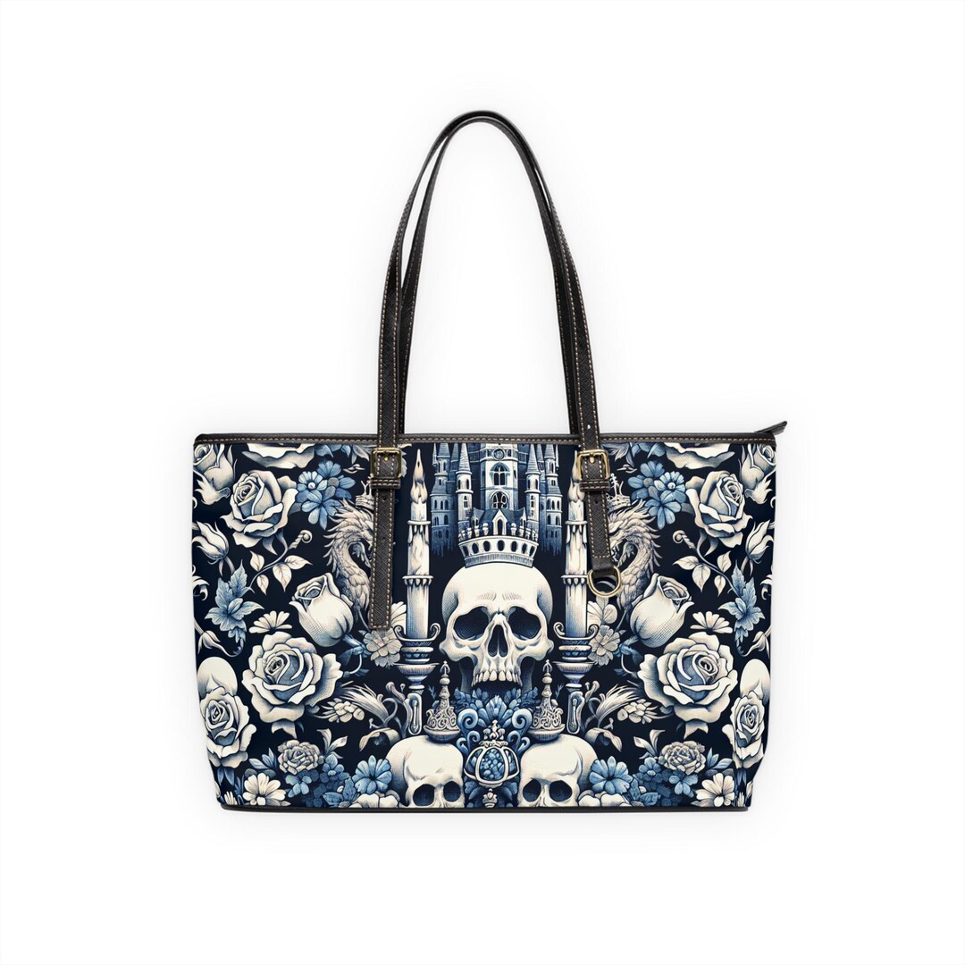 Shoulder Bag, Blue White Floral Skull Castle Design, Gothic Purse ...