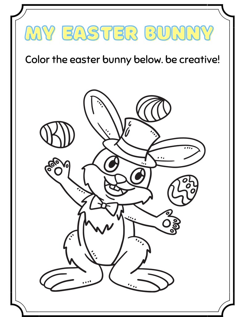 Printable Easter Coloring Pages - Bunny and Eggs - Etsy