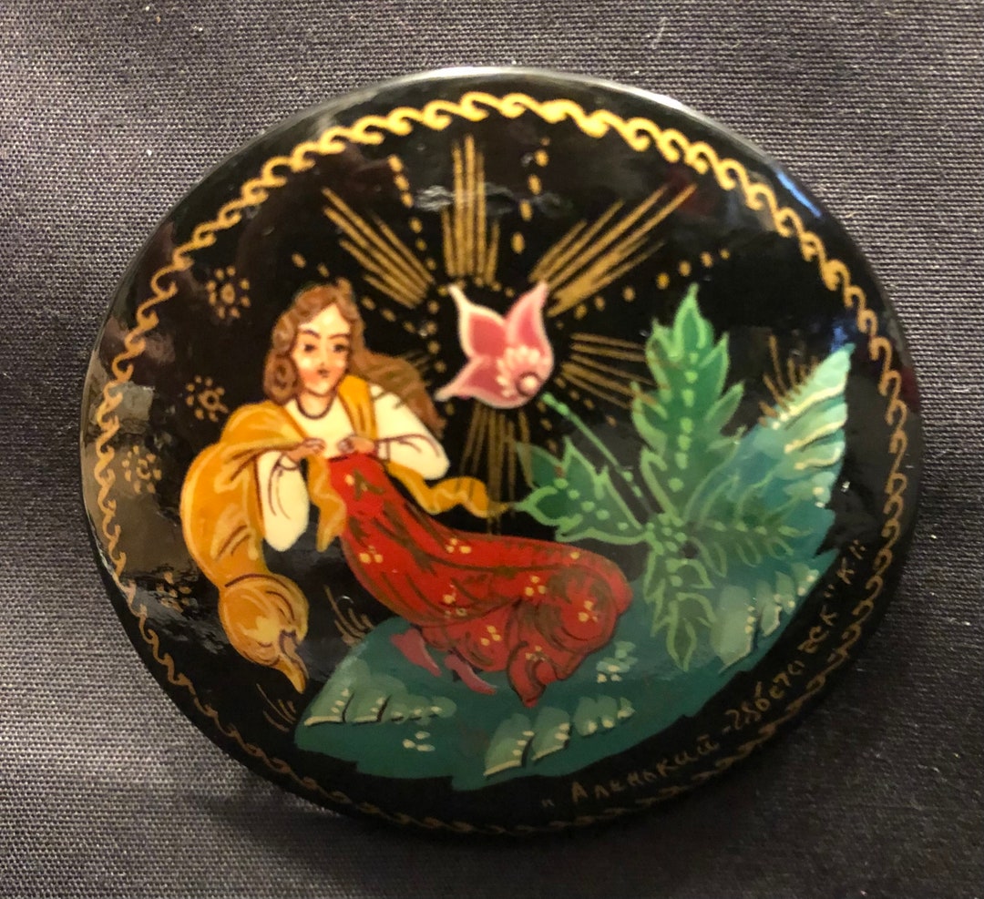 Russian Hand-painted Lacquer Brooch - Etsy Russian Hand-painted Lacquer Brooch - Etsy