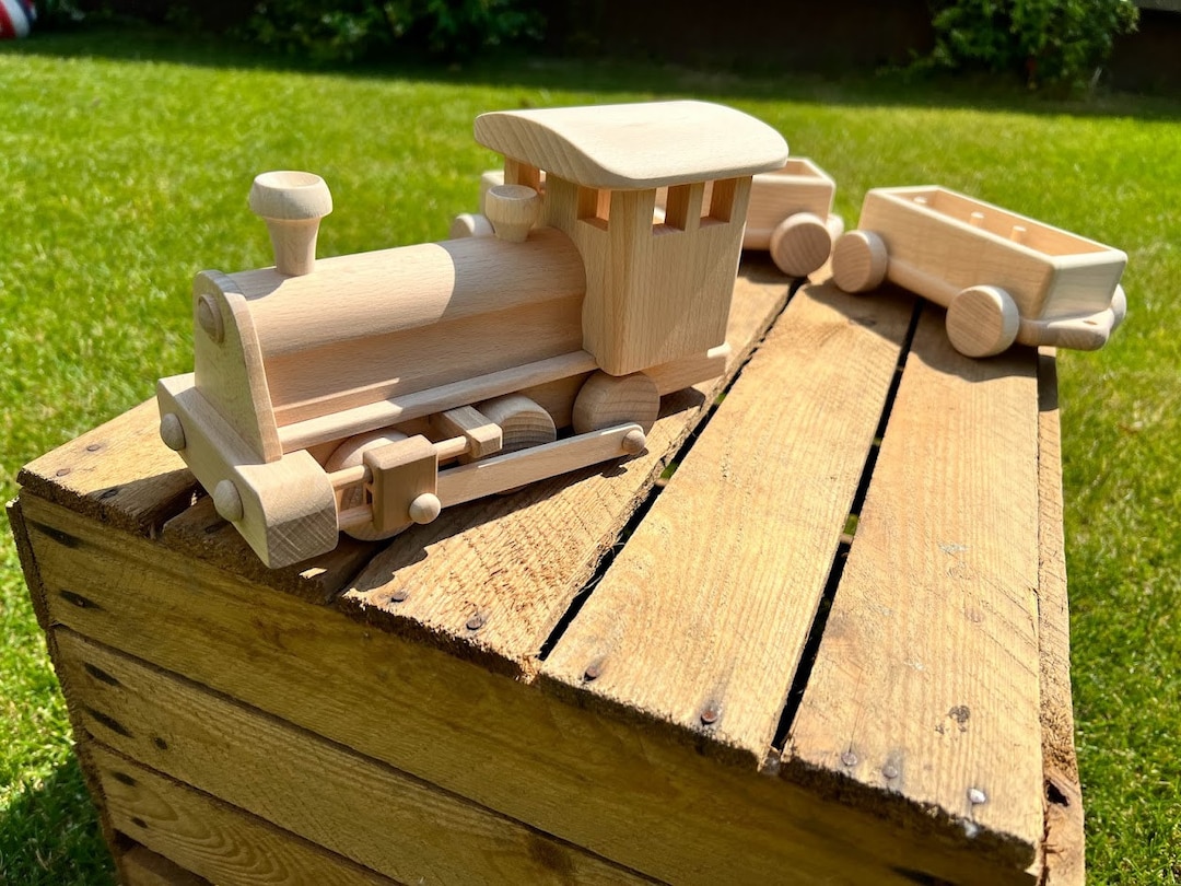 Natural Handmade Wooden Train With 3 Wagons - Etsy