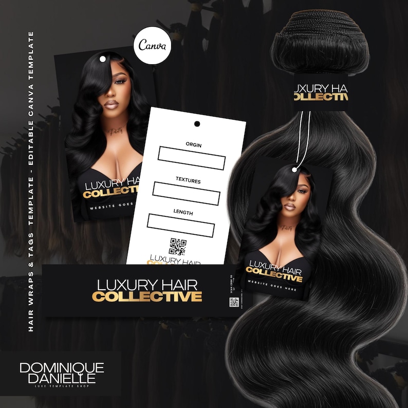 Hair Bundle Packaging Template: Printable Tags & Wraps - Canva Design ...