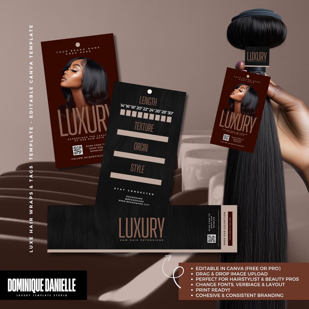 Hair Bundle Packaging Template: Printable Tags & Wraps - Canva Design ...