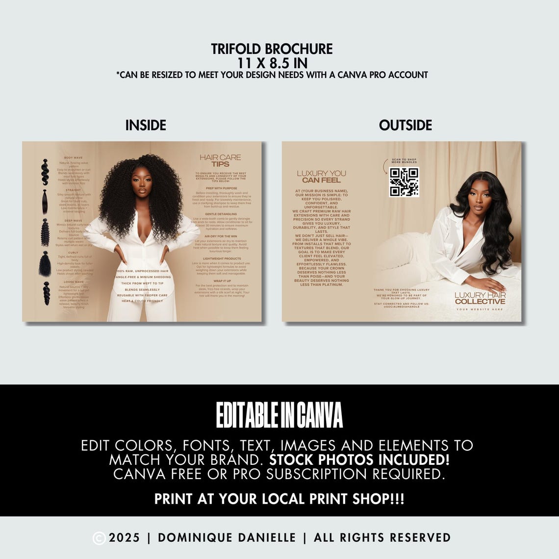 Hair Trifold Brochure Template: Printable Z-fold Flyer (canva Editable ...