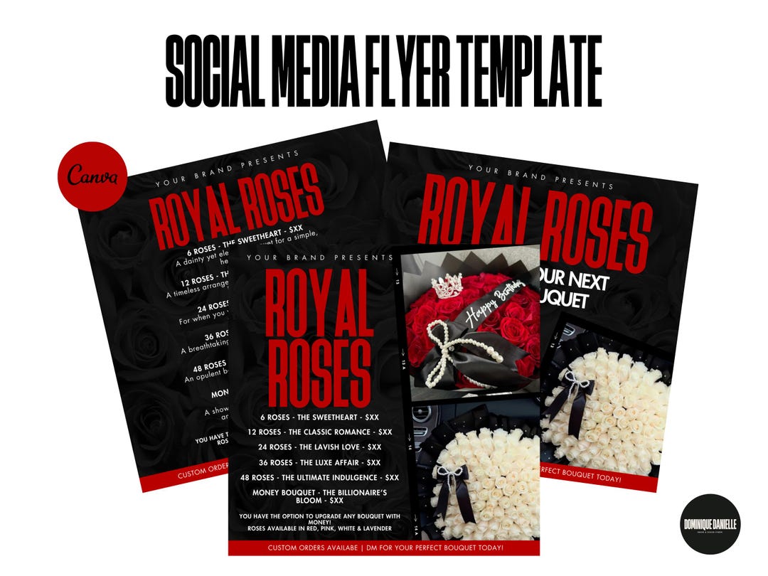 Floral Flyer Template, Luxury Roses, Rose Bouquet Flyer, Canva Template ...