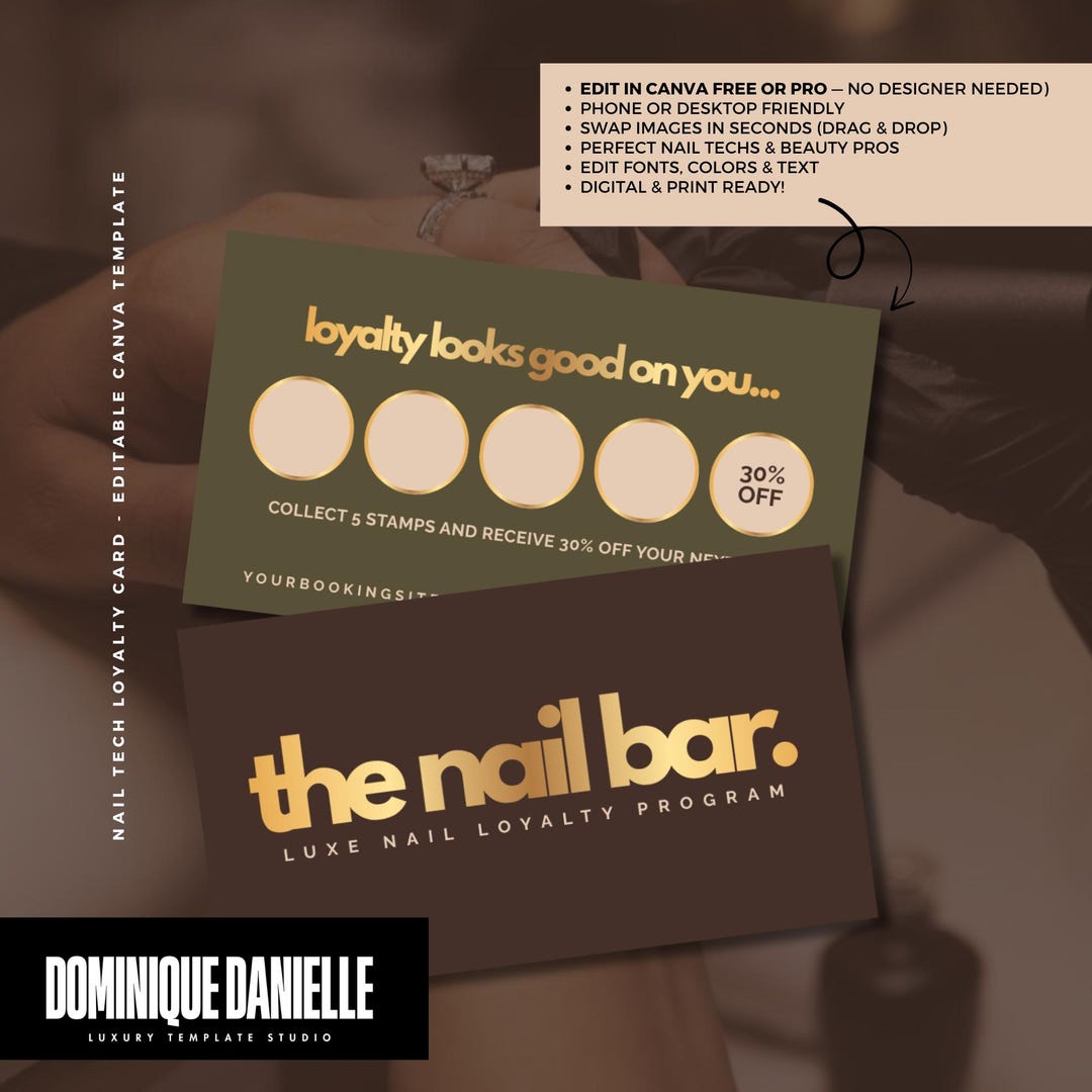Nail Loyalty Card Template: Editable Canva Design (printable & Digital ...
