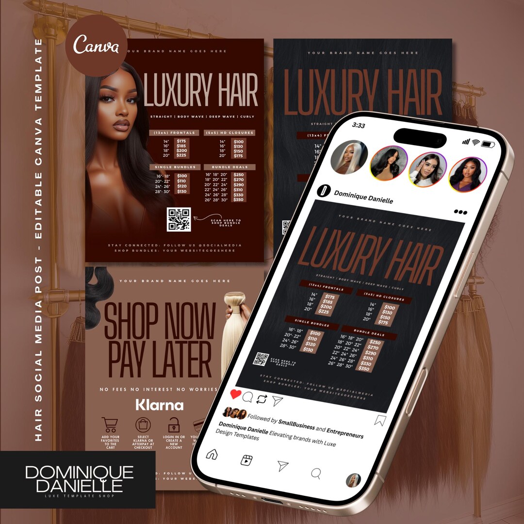 Luxe Hair Flyer Template, Canva Design, Social Media Promotions (PDF ...